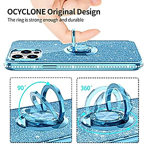 OCYCLONE iPhone 13 Pro Max 6.7" Glitter Case - Sparkle Diamond Cover with Ring Stand for Women & Girls - Blue