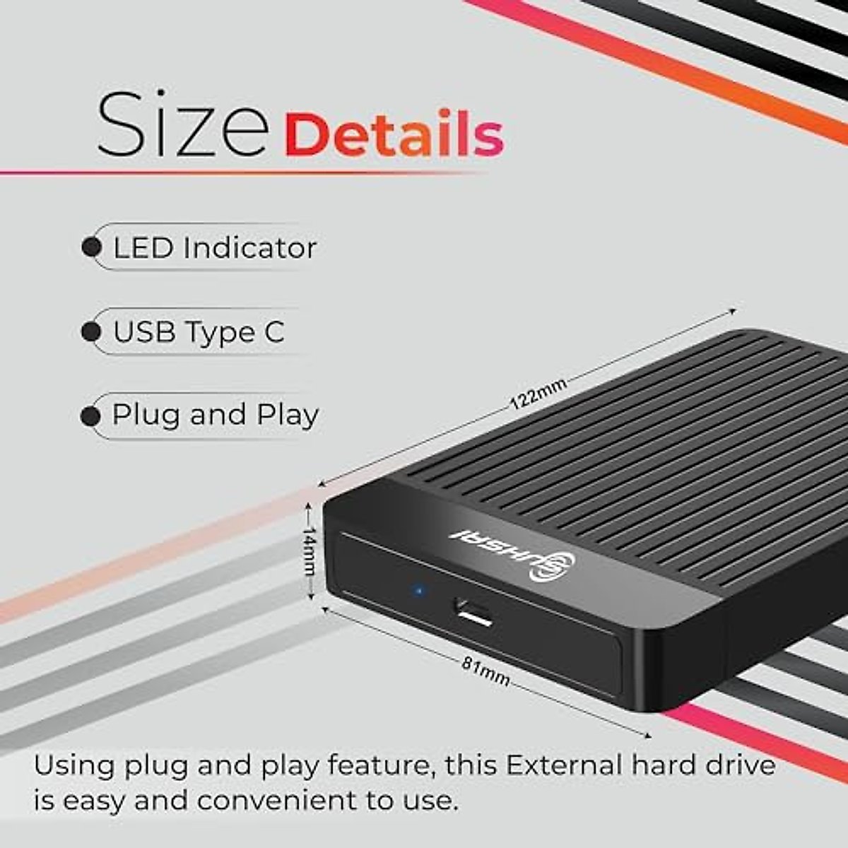 SUHSAI External Hard Drive Type C 500GB USB 3.0 Ultra Slim HDD Storage & Backup Data Hard Disk Compatible with Laptop Computer, Desktop, MAC, Gaming Console, Xbox Console (Black)