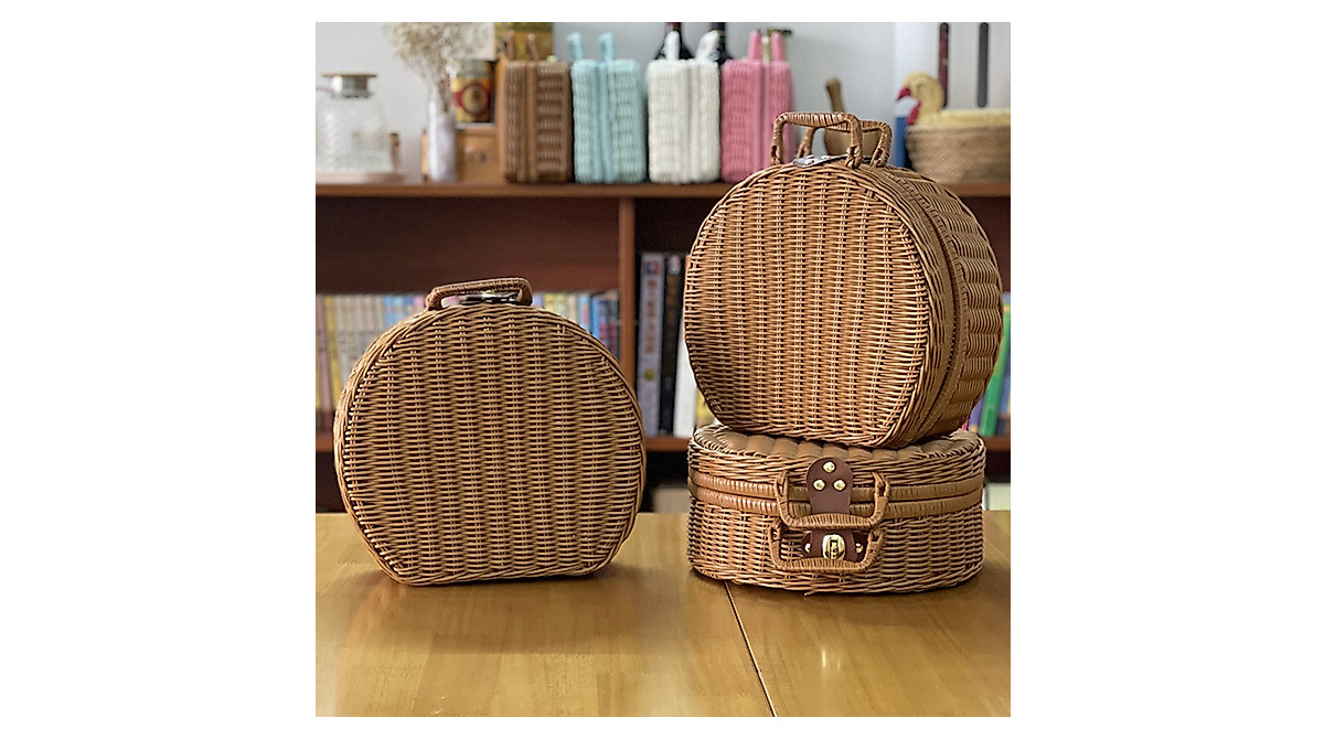 JOROBURO Round Rattan Basket for Chic Storage Solutions