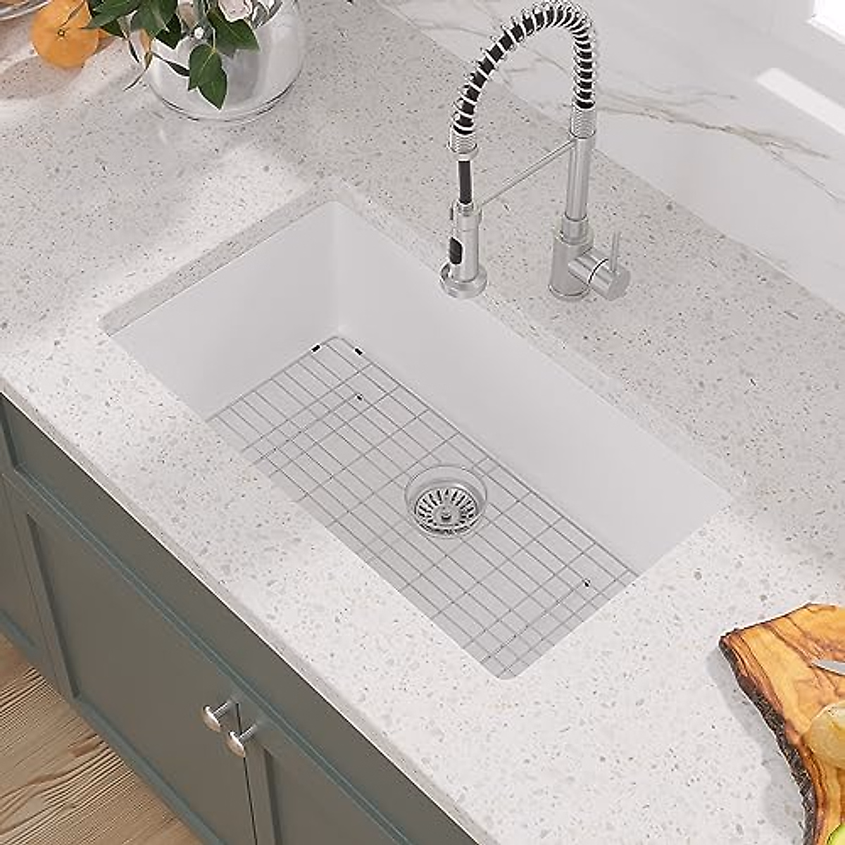 33 White Kitchen Sink Undermount - Sarlai 33 x 19 Kitchen Sink Granite Composite Quartz Under Counter Single Bowl Kitchen Sink Basin, White