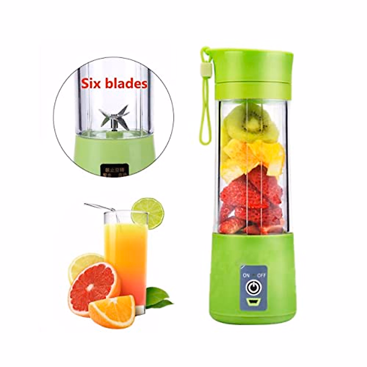 USB Portable Blender Juicer Cup, 3CPRECIOUS Fruit Juice mixer, Mini Portable Rechargeable Battery/Juicing Blender Mixer, 380ml (Green)