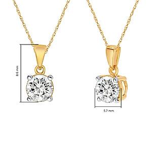 Lab Created Solitaire Diamond Necklaces for Women | 3/4 CT. TW. Real 14 KT Yellow Gold Diamond Necklace Pendants | Certified GH VS/SI Women's Diamond Jewelry