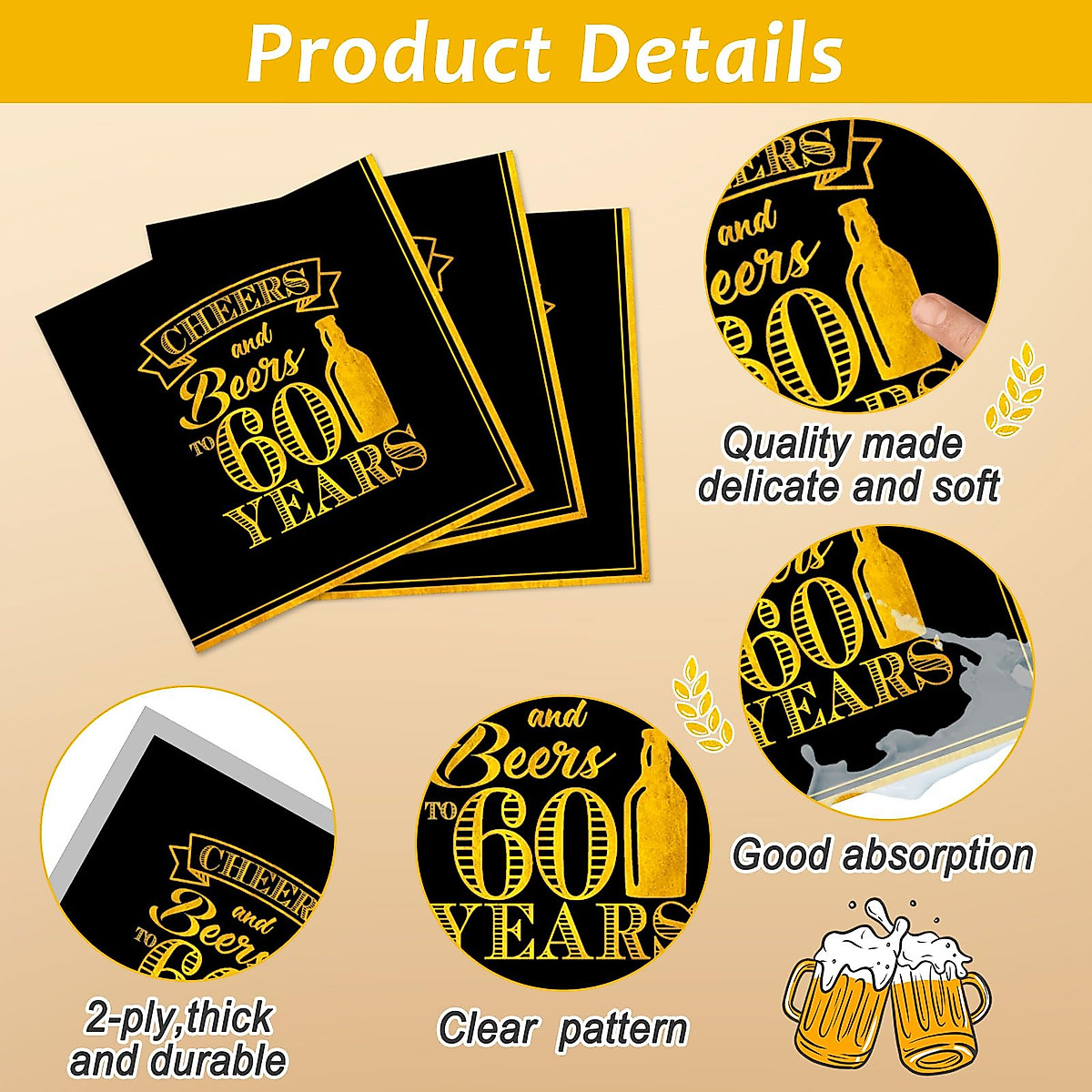 96 Pcs Cheers 60th Birthday Plates and Napkins Party Supplies Cheers to 60 Years Tableware Set 60th Party Birthday Decorations Favors for Men Women Serves 24