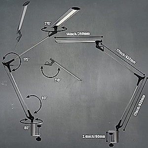 Amzrozky Workbench Light,Drafting Table Lamp for Artist,Architect LED Desk Lamp, Task Lamp with Clamp,Eye-Care Dimmable Office Light with 5 Color 5 Brightness,Touch Control,Memory Function,Silver