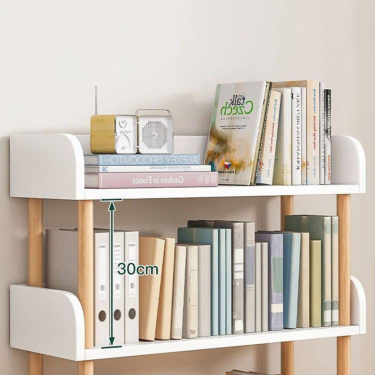 KWOKING Modern Style Etagere Bookshelf Wooden Open Back Bookcase Shelf Floor-to-Ceiling Living Room Multi-Layer Book Storage Rack Display Stand Bedroom Bookcase White 23.6" L x 9.4" W x 43.3" H