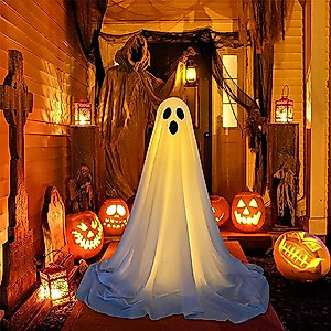 Large Lighted White Cloth Ghosts | Large Lighted Standing White Cloth Ghosts | Halloween Home Courtyard Lawn Party Decoration Halloween Outdoor Decoration | Halloween Light Up Decorations Outdoor