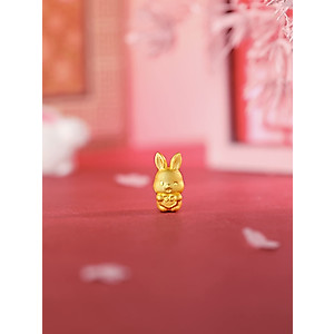 ZHOU LIU FU Real Gold Bracelets for Women Bracelet Lucky Rabbit 24K Gold Jewelry Red Bracelet Solid Gold Charm Fortune Rabbit Charm Bracelets Lucky Bunny Gold Bangle Bracelets