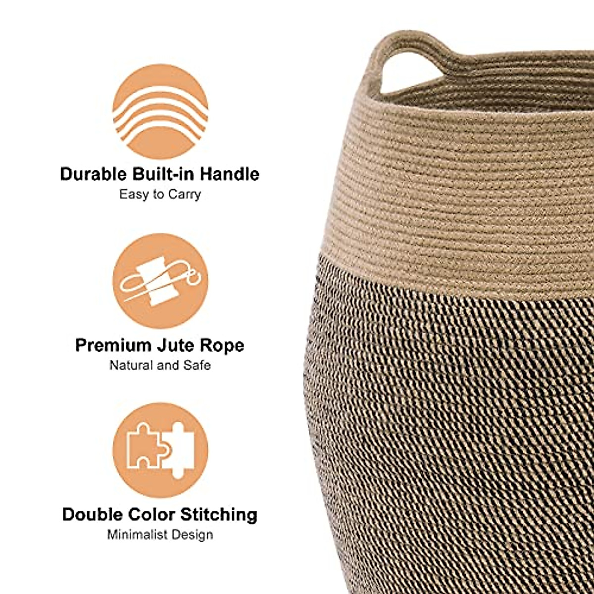 YOUDENOVA Large Woven Rope Laundry Basket, 105L Tall Dirty Clothes Hamper with Handles Storage Blankets, Toy for Bedroom, Living Room - Jute Brown