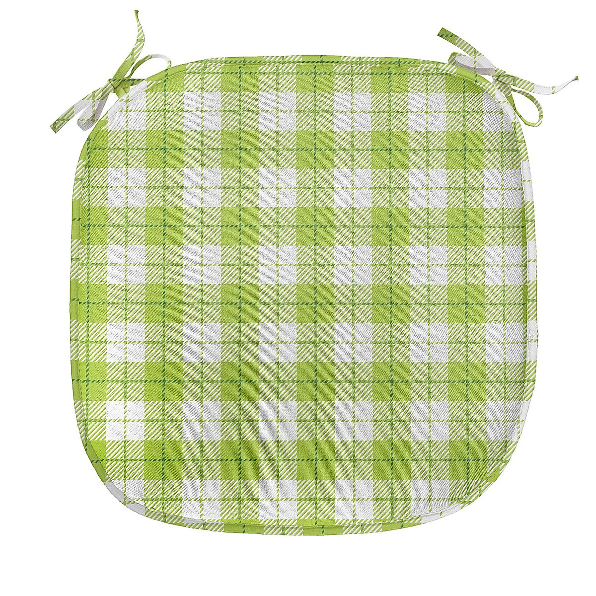 Lunarable Plaid Chair Seating Cushion Set of 2, Retro Style Vibrant Green Pattern with Traditional Irish Scottish Design, Anti-Slip Seat Padding for Kitchen & Patio, 16"x16", Yellow Green White