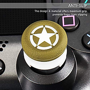 Playrealm FPS Thumbstick Extender & Printing Rubber Silicone Grip Cover 2 Sets for PS5 Dualsenese & PS4 Controller (WWII US Army)