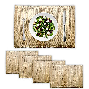 Chardin Home Eco-Friendly Natural Jute/Hemp Placemats 13''x''19, Set of 4 Natural/Beige Table Mats | Perfect for Holidays, Thanksgiving, Christmas, or Everyday Meals