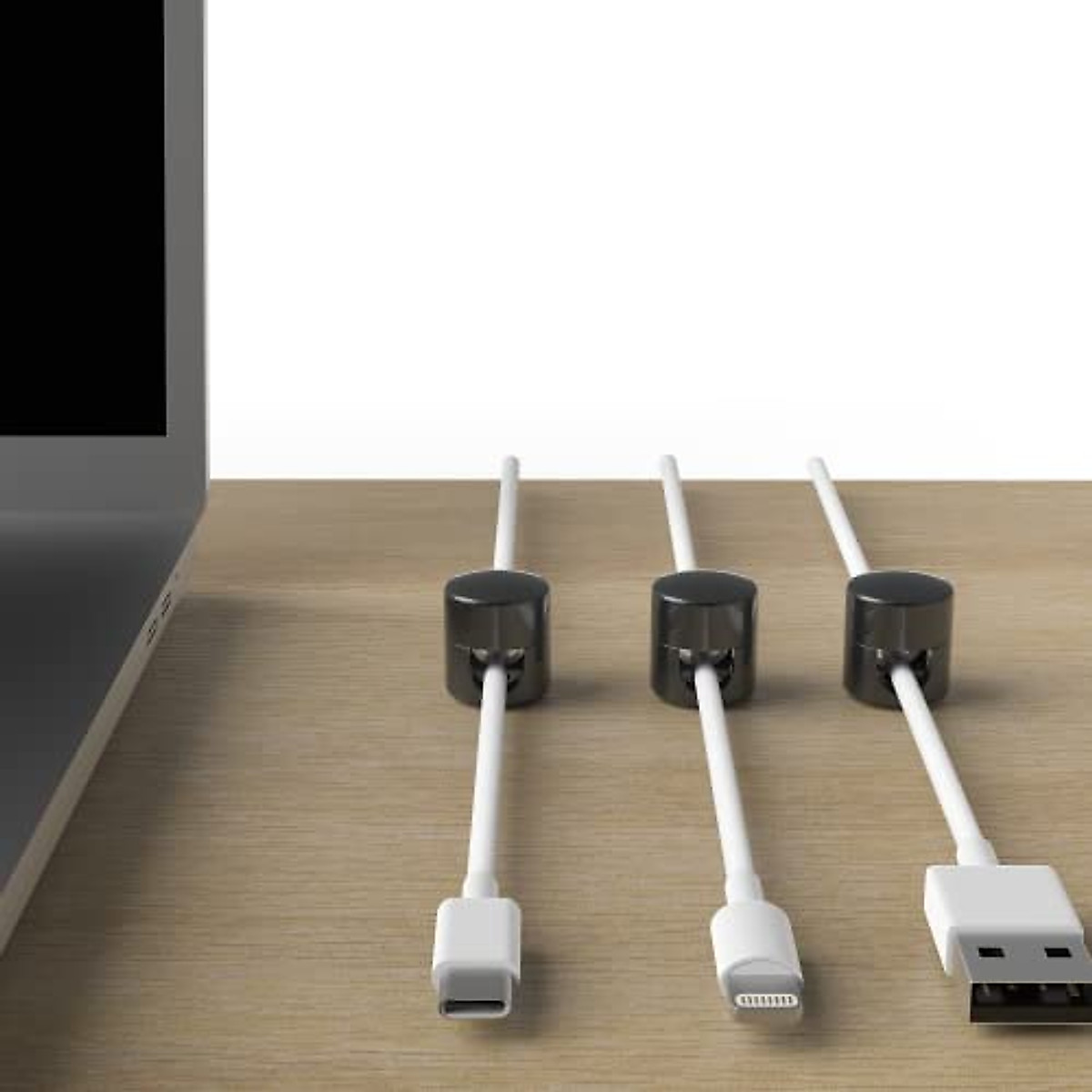 ICONIT Cable Anchors for Desk Organization Gun Metal | Premium Aluminum Cord Organizers | Charger + Cable Management Clips for Home & Office | Stylish, Sturdy, & Functional | (3 Pack)