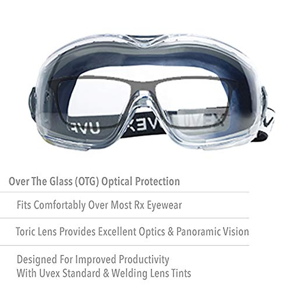 Honeywell Uvex Stealth OTG Safety Goggles with Clear HydroShield Anti-Fog Lens & Fabric Headband (S3970HSF)
