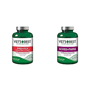 Vet's Best Healthy Coat Shed & Itch Relief Dog Supplements & Aches + Pains Dog Supplement - Vet Formulated for Dog Occasional Discomfort and Hip and Joint Support - 150 Count (Pack of 1)