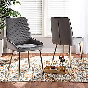 Baxton Studio Priscilla Contemporary Glam and Luxe Grey Velvet Fabric Upholstered and Gold Finished Metal 2-Piece Dining Chair Set