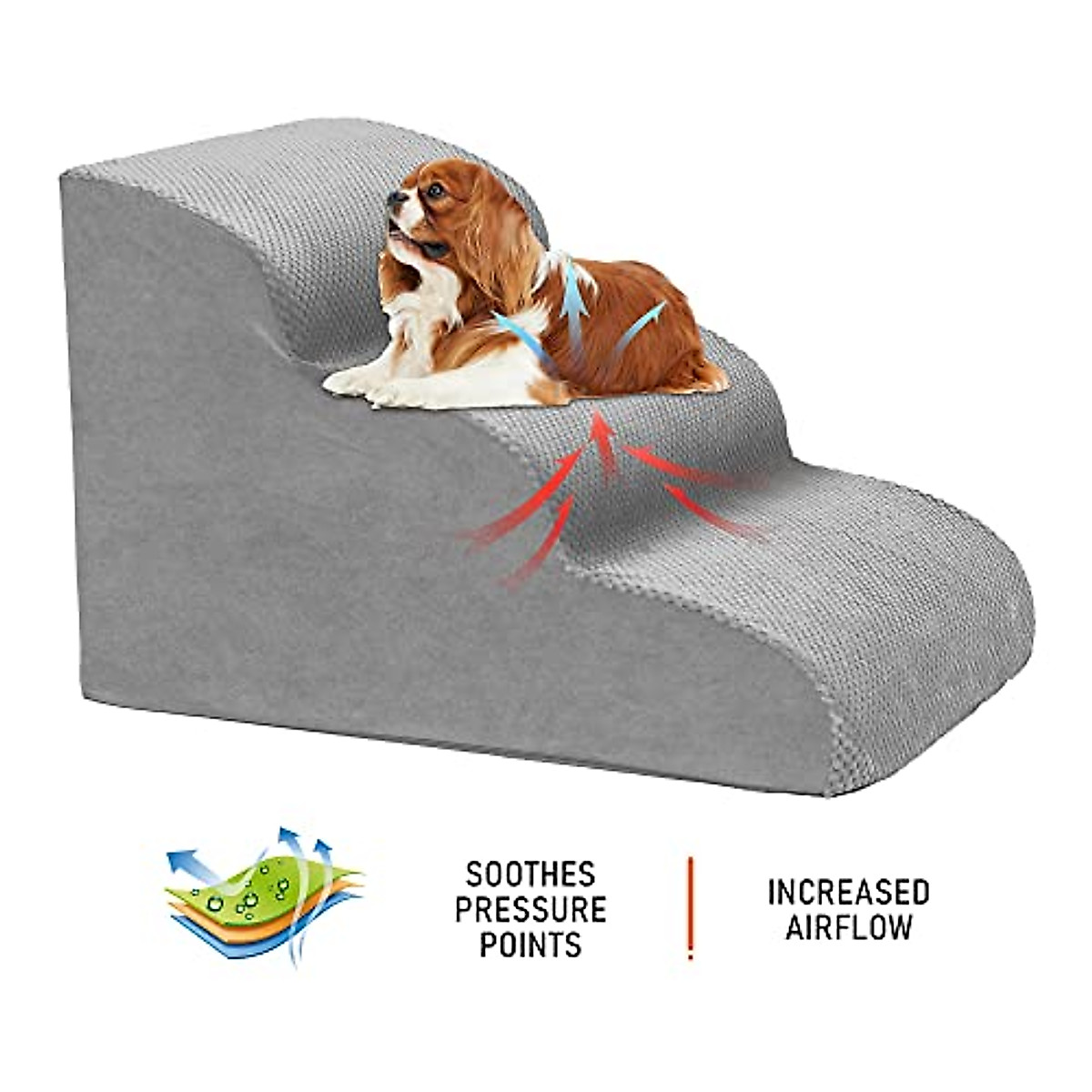Dog Stairs for Small Dogs, 3 Tiers High Density Foam Dog Ramp, Extra Wide Non-Slip Pet Steps for High Beds Or Couch, Soft Foam Doggie Ladder for Dogs Injured, Older Pets, Small Cats