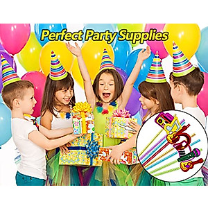 24 Pieces Music Straws for Drink Cocktail Straws Tik Tok Rock Star Rock Music Birthday Party Supplies Party Favor with 2 Pieces Cleaning Brush 6 Colors Straws