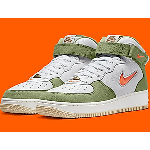 Nike mens Air Force 1 Mid Qs, White/Oil Green/Sail/Total Ora, 11