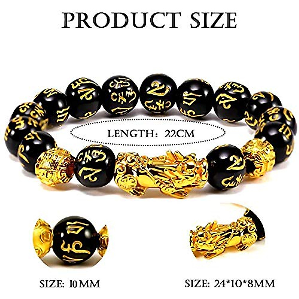 INENIMARTJ Feng Shui Black Obsidian Wealth Bracelets, Pi Xiu Bracelet Adjustable Elastic Band Mantra Amulet Feng Shui Bracelet for Women Men