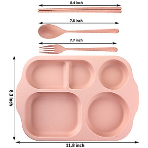 Nicunom 8 Pack Unbreakable Divided Plates, 5-Compartment Wheat Straw Tray Divided Food Plates Lunch Trays Section Plates for kids Adults, Microwave Dishwasher Safe, BPA Free, 11 Inch