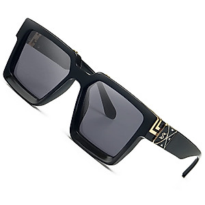 Retro Rectangular Sunglasses Men Women Square Thick Vintage Punk Rock Hip Hop Glasses