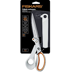 Fiskars Razor Edge All Purpose Scissors, Length: 24 cm, Stainless Steel Blade/Plastic Handles, White/Orange, Amplify, 1005225
