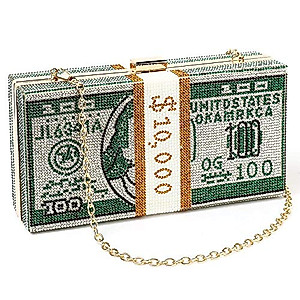 Clutch Purse for Women Cash Money Purse Rhinestone Handbags Evening Clutch Box Bag with Detachable Chain Strap (Green)