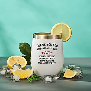 Valentines Day Gifts for Her, Happy Birthday Gifts for Girlfriend, Anniversary Romantic Gifts for Her, Funny Christmas Gifts for Girlfriend from Boyfriend - 12 oz Stemless Wine Tumbler with Lid