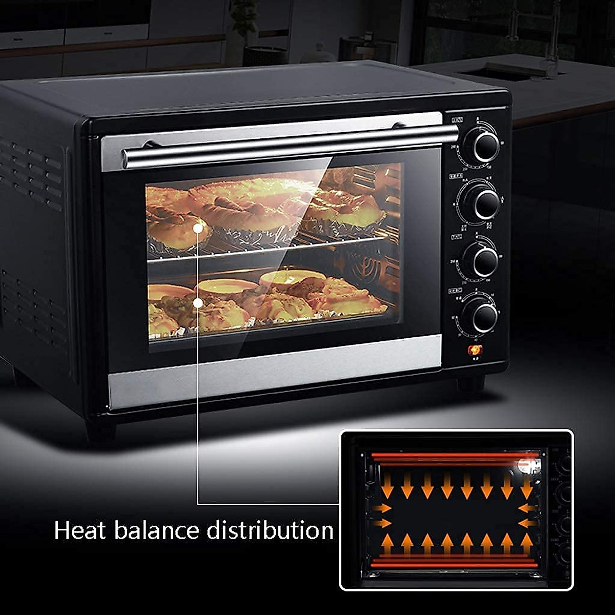 38L Black Mini Oven Adjustable Temperature 0-250 ℃ and 60 Minute Timer 5 Baking Modes Household Multi-Function Electric Oven Double Glass Door 1800W Commodity Code: LXJ-65