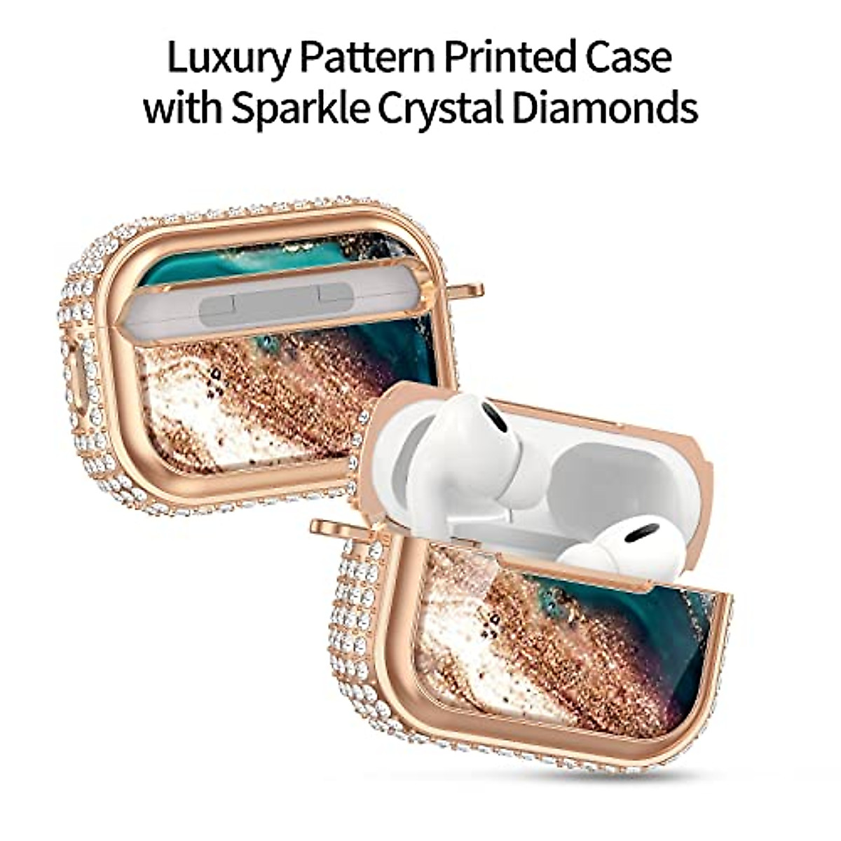 AIRSPO Case Cover for AirPods Pro 2nd Generation Flower Patterns Protective AirPods Pro 2 Case for Women AirPods Pro 2 Earbuds Wireless Charging Case with Keychain (Drift Sand)