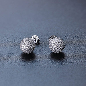 MILACOLATO 18K Gold Plated 925 Sterling Silver Stud Earrings for Women Clear Cubic Zirconia Disco Earrings Sparkle Crystal Ball Stud Earrings for Sensitive Ears Hyapollergenic, 8mm