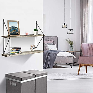 Sorbus® Floating Shelf with Metal Brackets — Wall Mounted Rustic Wood Wall Storage, Decorative Hanging Display for Trophy, Photo Frames, Collectibles, and Much More (2-Tier – Grey)