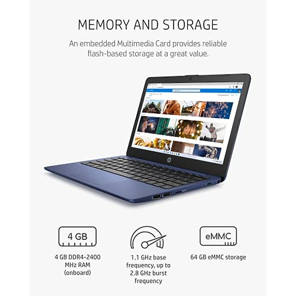 HP Stream 11" Laptop, Intel Celeron N4020, Intel UHD Graphics 600, 4 GB RAM, 64 GB SSD, Windows 11 Home in S mode (11-ak0030nr, Royal blue)