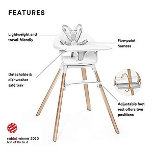Stokke Clikk High Chair, White - All-in-One High Chair with Tray + Harness - Light, Durable & Travel Friendly - Ergonomic with Adjustable Features - Best for 6-36 Months or Up to 33 lbs