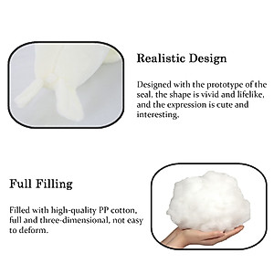 Seal Plush Stuffed Animal White Cute Toy Pillow Kawaii Doll for Kids, 11.8 inch