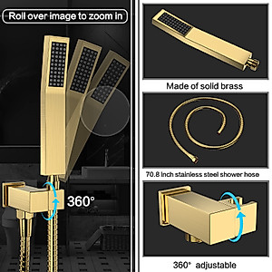 Rain Shower System 12 Inches Shower Head with Handheld Combo Set for Bathroom,High Pressure Rainfall Shower Faucet Set Wall Mounted,Rough-in Valve and Trim Kit(Brushed Gold)