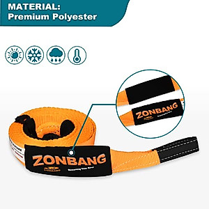 Tow Strap, 3in x 8ft Recovery Tow Straps, 30000LBS Break Strength (Lab Tested) Heavy Duty ATV Snowmobil Tow Strap by ZONBANG