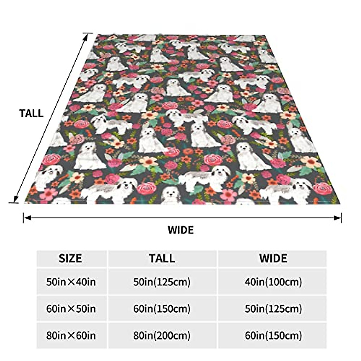 Cute Havanese Dogs Lovers Pink Rose Flower Floral Funny Dog Puppy Animals Boho Style 3D Print Blanket throw Ultra Soft Light Cozy Flannel Blankets For Bedroom Bed And Sofa Quilt Birthday Gifts 50"x40"