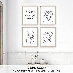 heilkee Feminist Wall Art Black and White Minimalist Line Art Prints for Bedroom Aesthetic Modern bathroom Decor Woman Body Positive Gifts(UNFRAMED 8x10in)