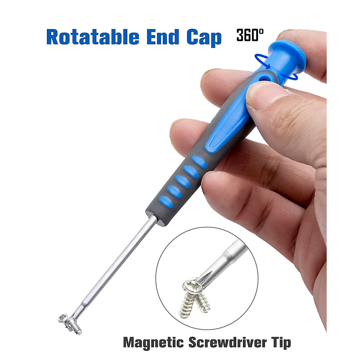 ROTATION 12-Piece Precision Screwdriver Set, Phillips, Slotted, Torx Star, Magnetic Screwdriver Repair Tool Kit, Non-Slip Grip, Swivel End Cap, for Eyeglass, Watch, Computer, Laptop, Phone