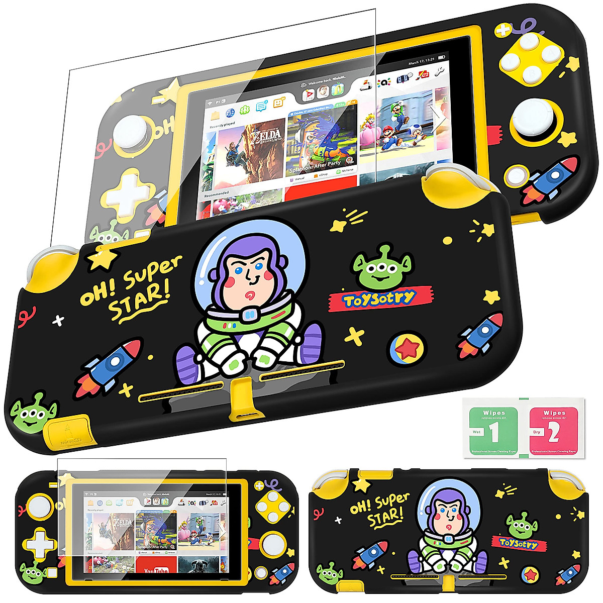 oqpa for Nintendo Switch Lite 2019 Case for Girls Boys Kids PC Cute Kawaii Fun Cartoon Design Cool Slim Protective Cases Hard Shell Cover with Screen Protector Glass for Switch Lite,Buzz