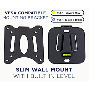 Mount-It! Low Profile Fixed TV Wall Mount for Small Televisions Computer Monitors, Fits 13" to 27", Quick Disconnect, 60 Lbs Capacity, VESA 75x75 mm and 100x100 mm, Black
