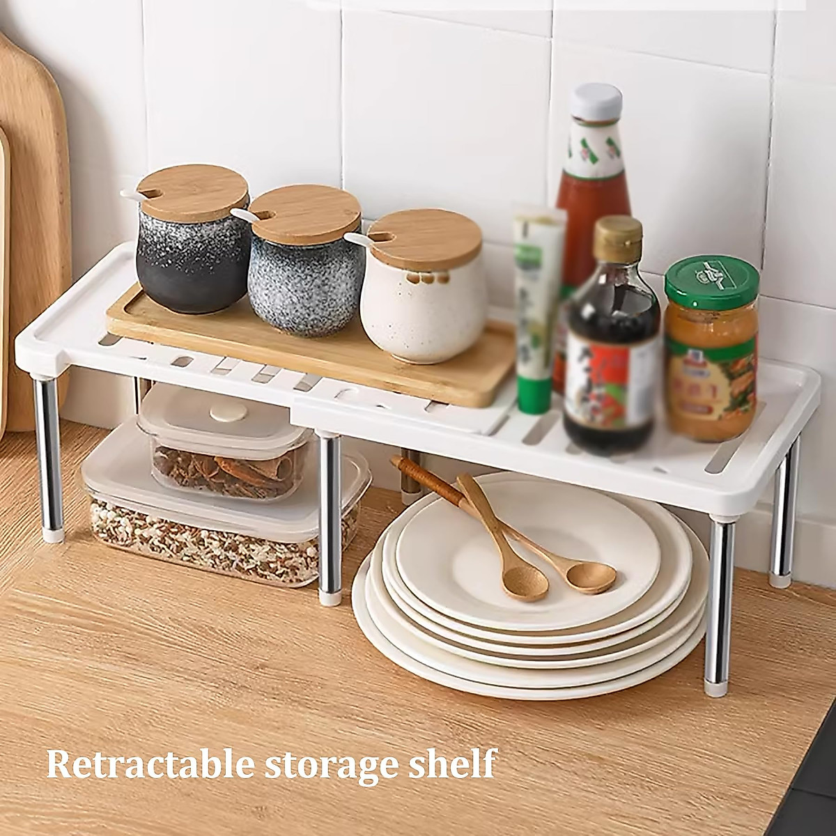 Atkits 2 Pack Under Sink Organizer Expandable Under Sink Organizer and Storage Multi-Use Under Kitchen Cabinet Storage Shelf Adjustable,White