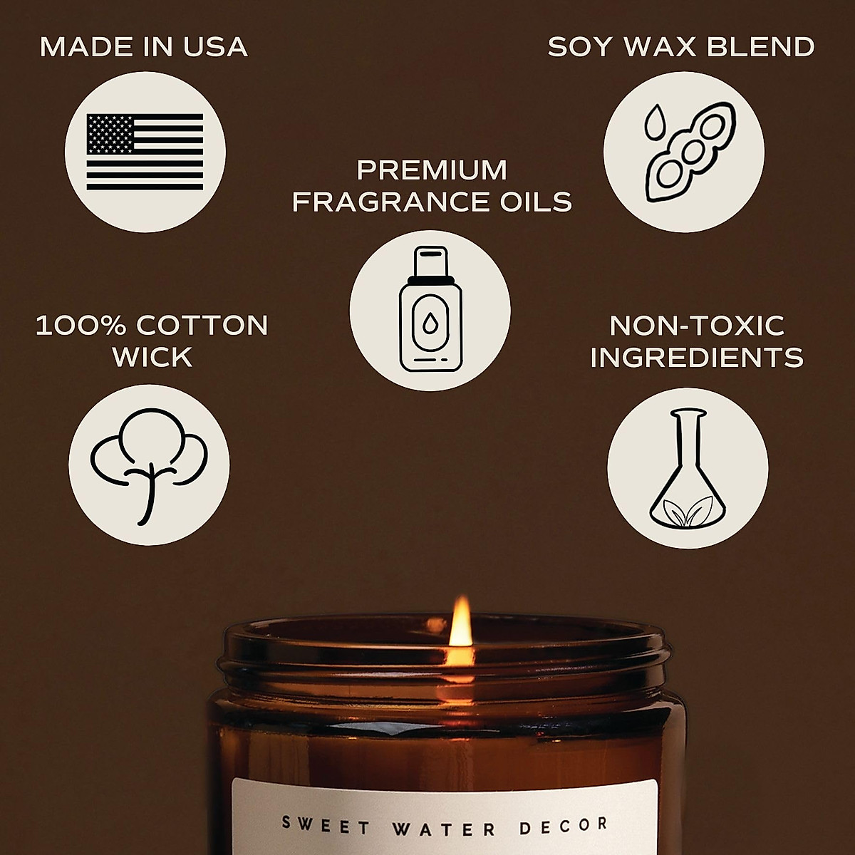 Sweet Water Decor Cozy Season Soy Candle | Woods, Warm Spice, and Citrus Scented Candles for Home | 9oz Amber Jar + Black Lid, 40+ Hour Burn Time, Made in the USA | Fall and Holiday Candles for Home