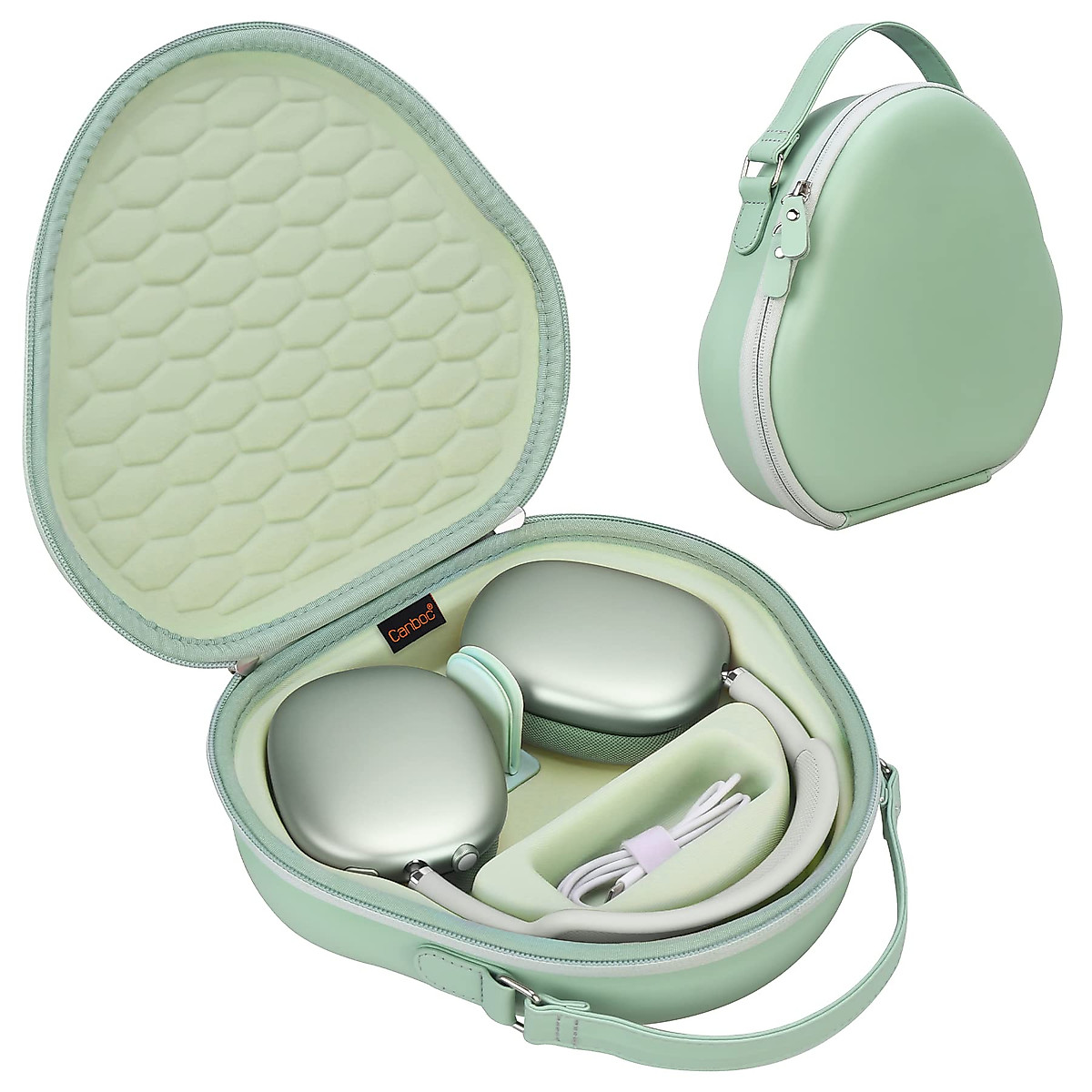 Canboc Airpods Max Case for Apple AirPods Max Headphone, Hard Carrying Smart Headphones Case, Extra Space fits Cable, Charger, Green (PU)