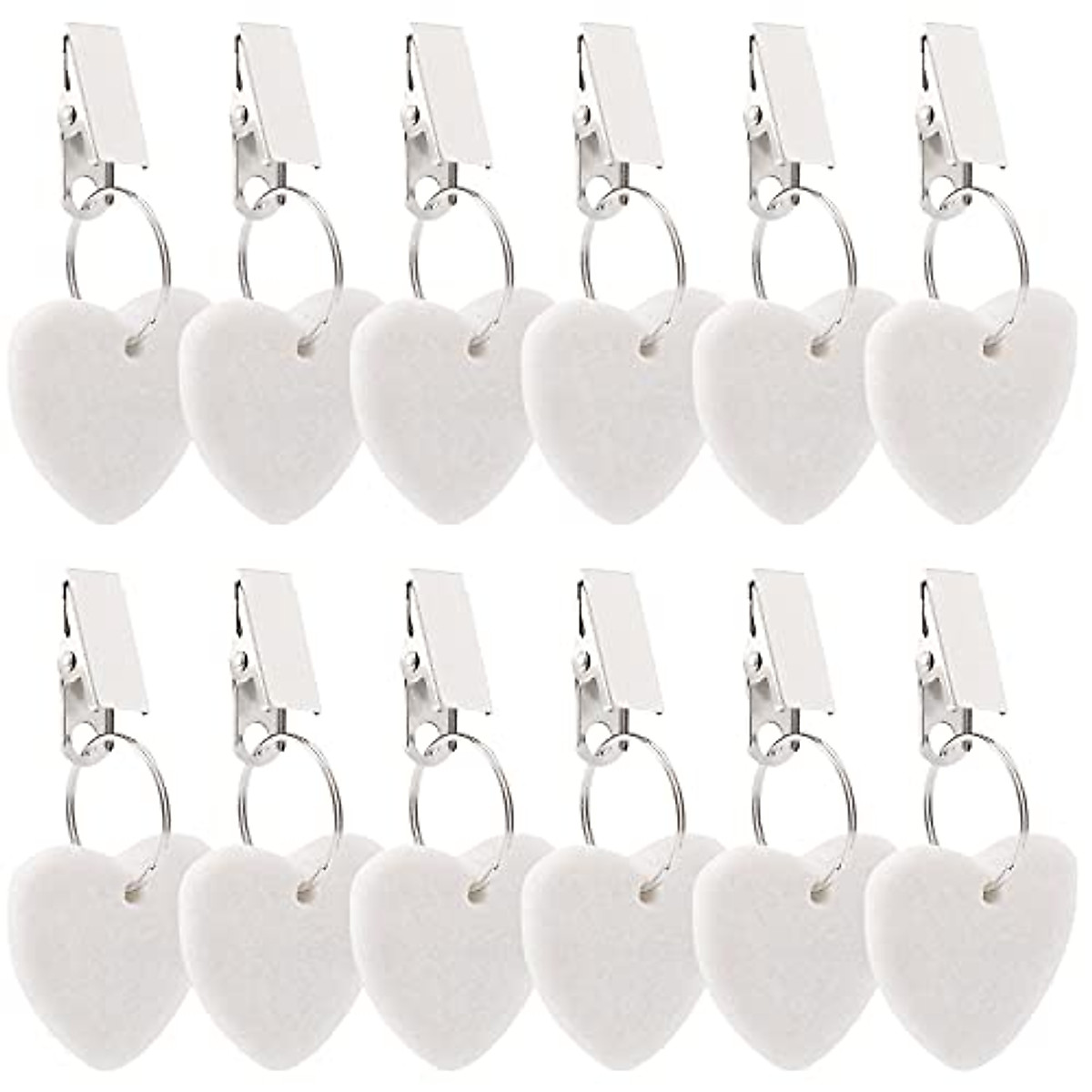 ZEAYEA 12 Pieces Tablecloth Weights, Table Cover Weights Tablecloth Pendant for Indoor Outdoor, White Heart Shape Stone Table Weight Hanger with Metal Clips for Picnic Family Dinner Table Decoration