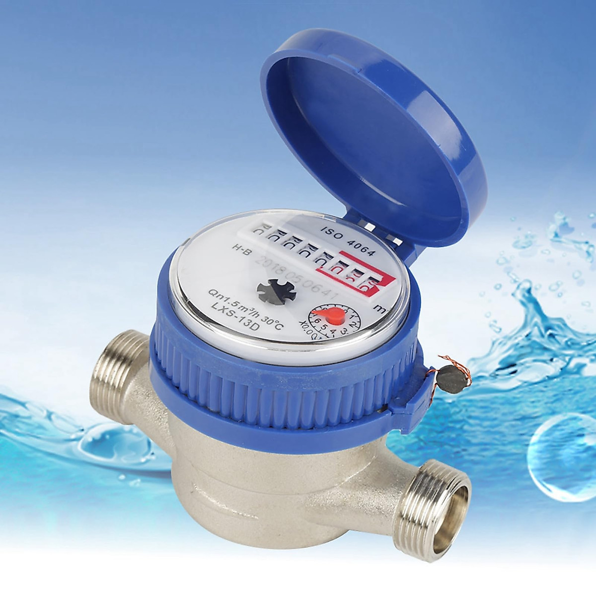 Cold Water Meter 15mm 1/2 inch Arbitrary Rotation Function Water Meter with Fittings for Garden & Home Usage