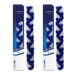 Jerusalem Candles Havdalah Candle - Braided Blue and White - Round Havdallah Candles - 2 Pack