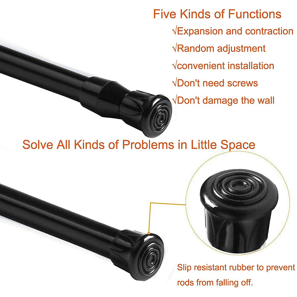 2 Pack Small Tension Rods 10 in to 15.7 Curtain Rods Window Rods in Extendable Width Spring Cupboard Bars for Kitchen Utensils, Closet, and Cabinet, Fit in The Spaces to Stay Up