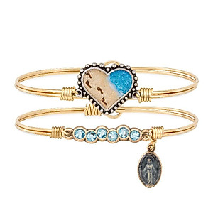 Luca + Danni Footprints of Faith Set (Set Of 2) Bangle Bracelet For Women - Silver Tone Petite Size Made in USA